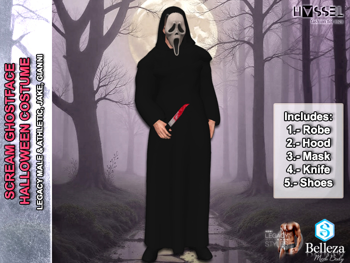 Second Life Marketplace - (HASSEL) MEN SCREAM OUTFIT GHOSTFACE HALLOWEEN COSTUME LEGACY MALE ...